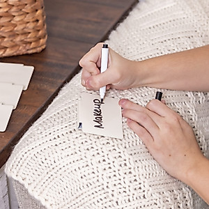 Hygge & Sage: Metal Bin Labels for Home Organization | Non-Slip Basket Labels Clip On for Storage Bins, Baskets, or Wire Racks | Includes 8 Labels, 8 Non-Slip Pads, and 1 Free Marker (Cream)