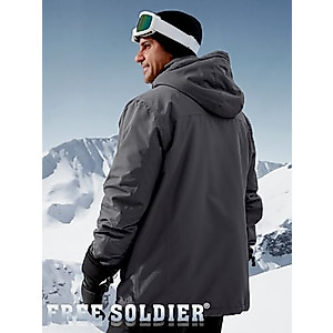 FREE SOLDIER Men's Waterproof Ski Snow Jacket Fleece Lined Warm Winter Rain Jacket with Hood Fully Taped Seams(Charcoal Gray,M)