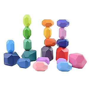 Heamuy Stacking Building Balancing Game Colored Pine Wood Stone Stacking Educational Puzzle Toys for KidsHeamuy Toddlers Preschool Learning Supplies