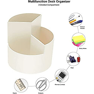 Siveit Rotating Pen Holder, 3 Slots 360-Degree Spinning Pencil Pen Desktop Organizer Cute Pencil Cup Pot for Home, Office, Kids (White)