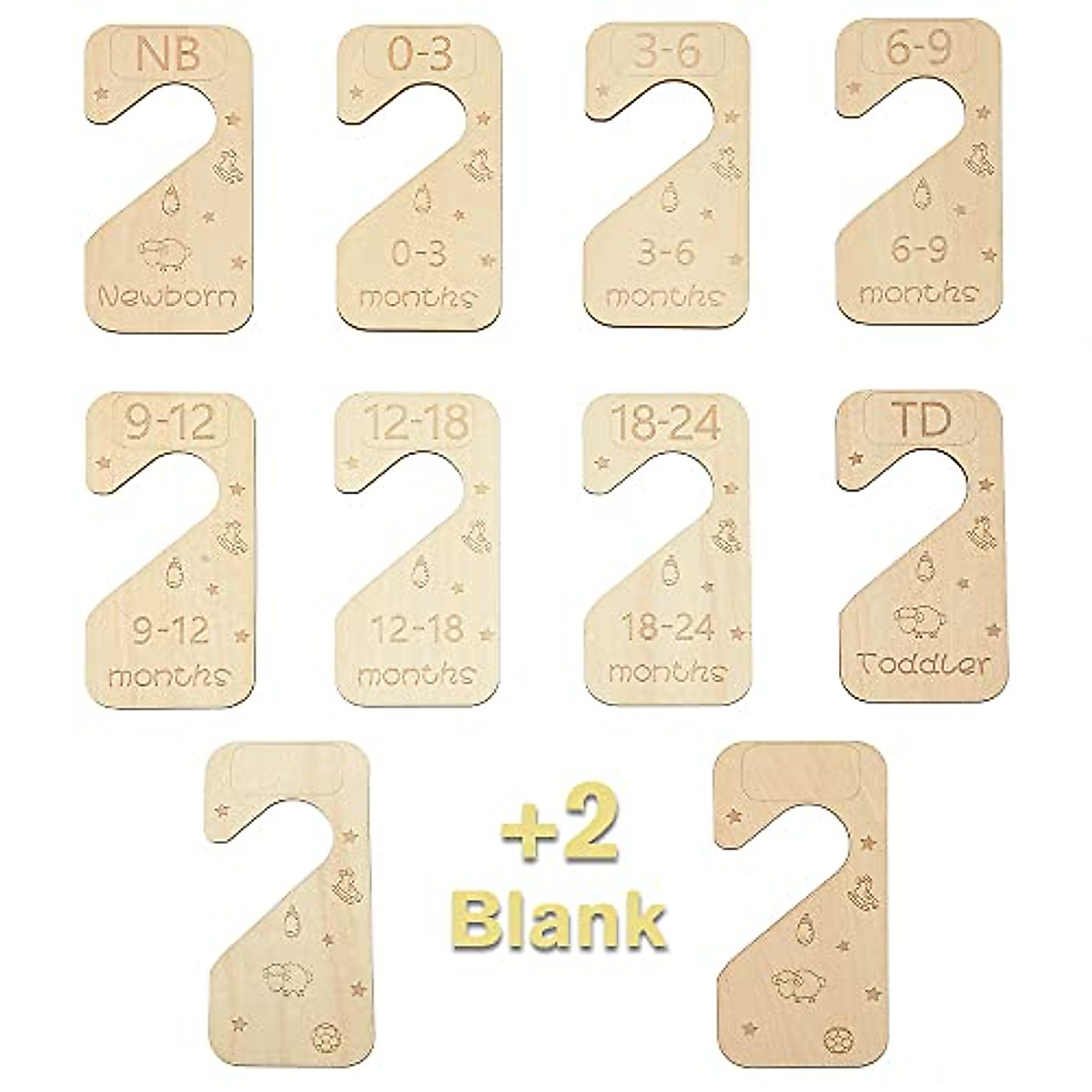 Dabancy Baby Closet Dividers - Set of 10 from Newborn to Toddler and 2 Blanks with Colored Box,Wooden Nursery Closet Dividers for Baby Clothes- [Wood]