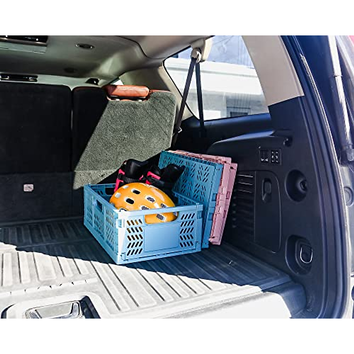 Chloe Emily & Co Stylish Stackable Storage Bins | Sets Plastic Sturdy Foldable Storage Crates for Office, Pantry, Bathroom & Kitchen Organization | Set of 2 (Large, Pink)