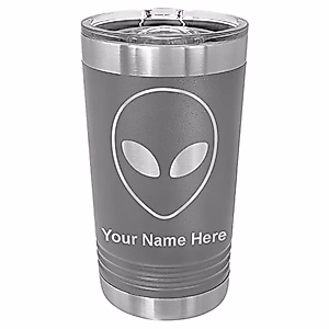 LaserGram 16oz Vacuum Insulated Pint Tumbler, Alien Head, Personalized Engraving Included (Gray)