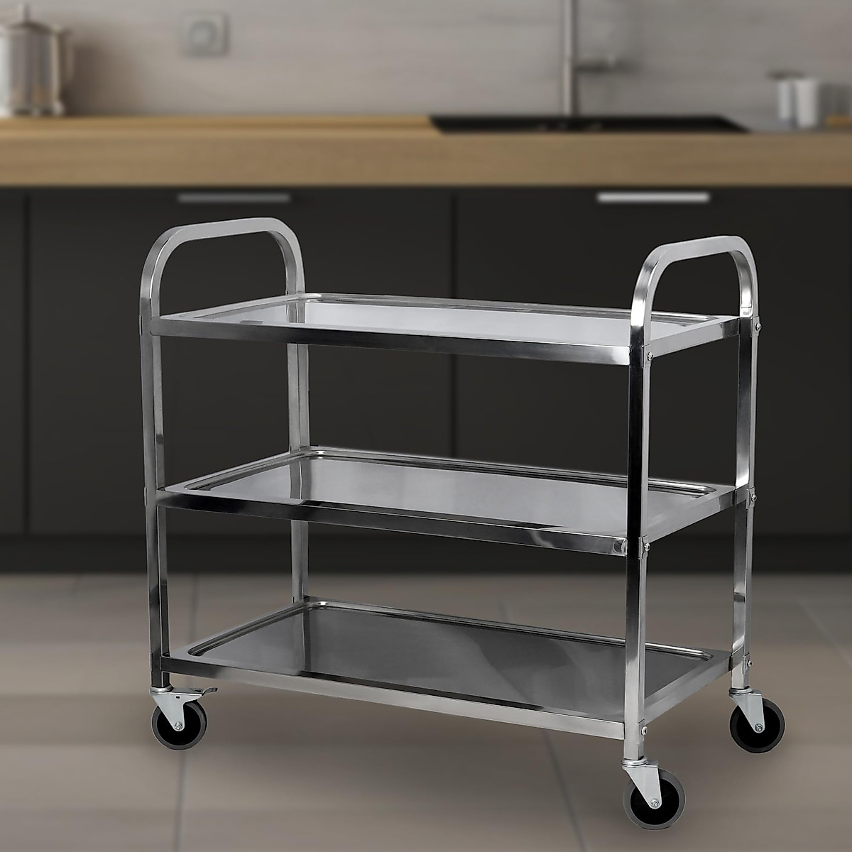 uyoyous Stainless Steel Utility Cart 37"x20"x37" 3-Tier Large Heavy Duty Industrial Serving cart with 360°Rotation Wheels Kitchen Island Stainless Steel Storage Trolley for Hotel Restaurant Home Use