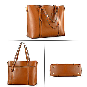 Kattee Genuine Leather Women Tote Bag Soft Handbags Vintage Shoulder Purses Fashion Top Handle Bag Large Capacity (Brown)