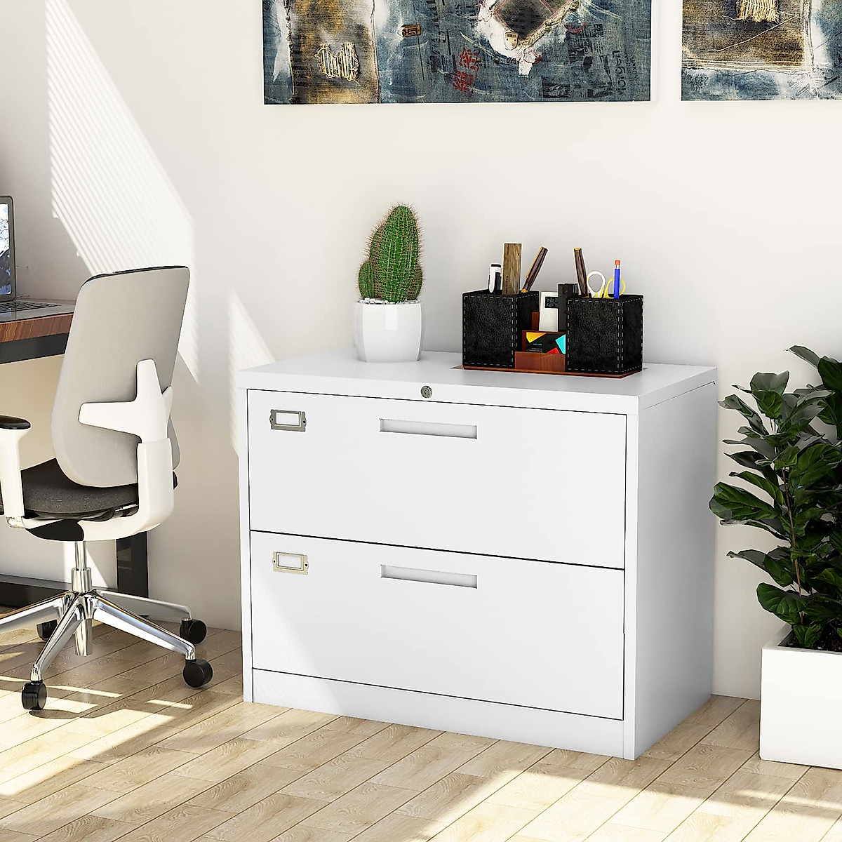 Fesbos Lateral File Cabinet with Lock, 2 Drawer Large Metal Filing Cabinet,Home Office Lockable Storage Cabinet for Hanging Files Letter/Legal/F4/A4 Size-Assembly Required