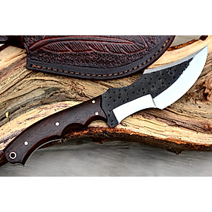 ALZAFASH Tracker Knife with Sheath, Handmade Hunting Knife, Full Tang Camping Knife with Wooden Handle, Hand-forged Steel Blade Knife, Survival Knife