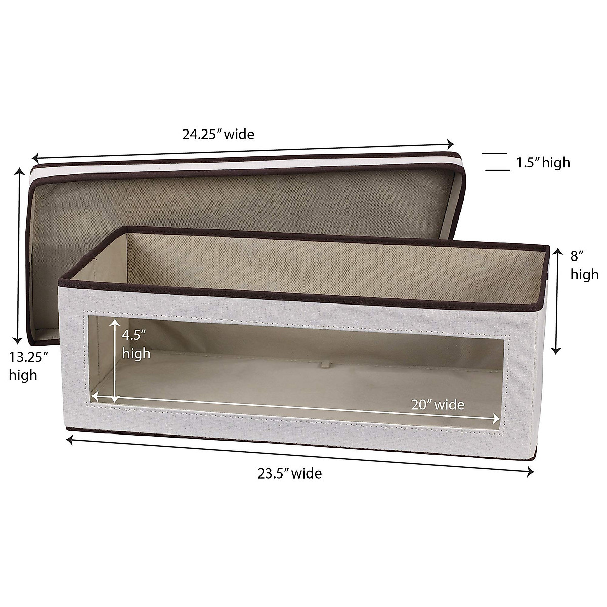 Household Essentials 514 Vision Storage Box - Natural Canvas with Brown Trim - Large