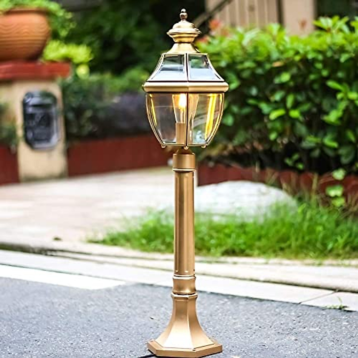 MODEBHD European Victoria Decoration Glass Lantern Outdoor Pillar Lamps Column Light Waterproof Table Lamp Lawn Garden Lights Aluminum Street Post Light Courtyard Garden Terrace E27