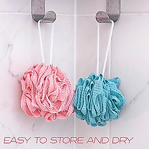 Nicole Miller Loofah Sponge Set | Exfoliating Bath & Shower Poufs Body Scrubber, 6 Pack, with Mesh Bag (Pastels)