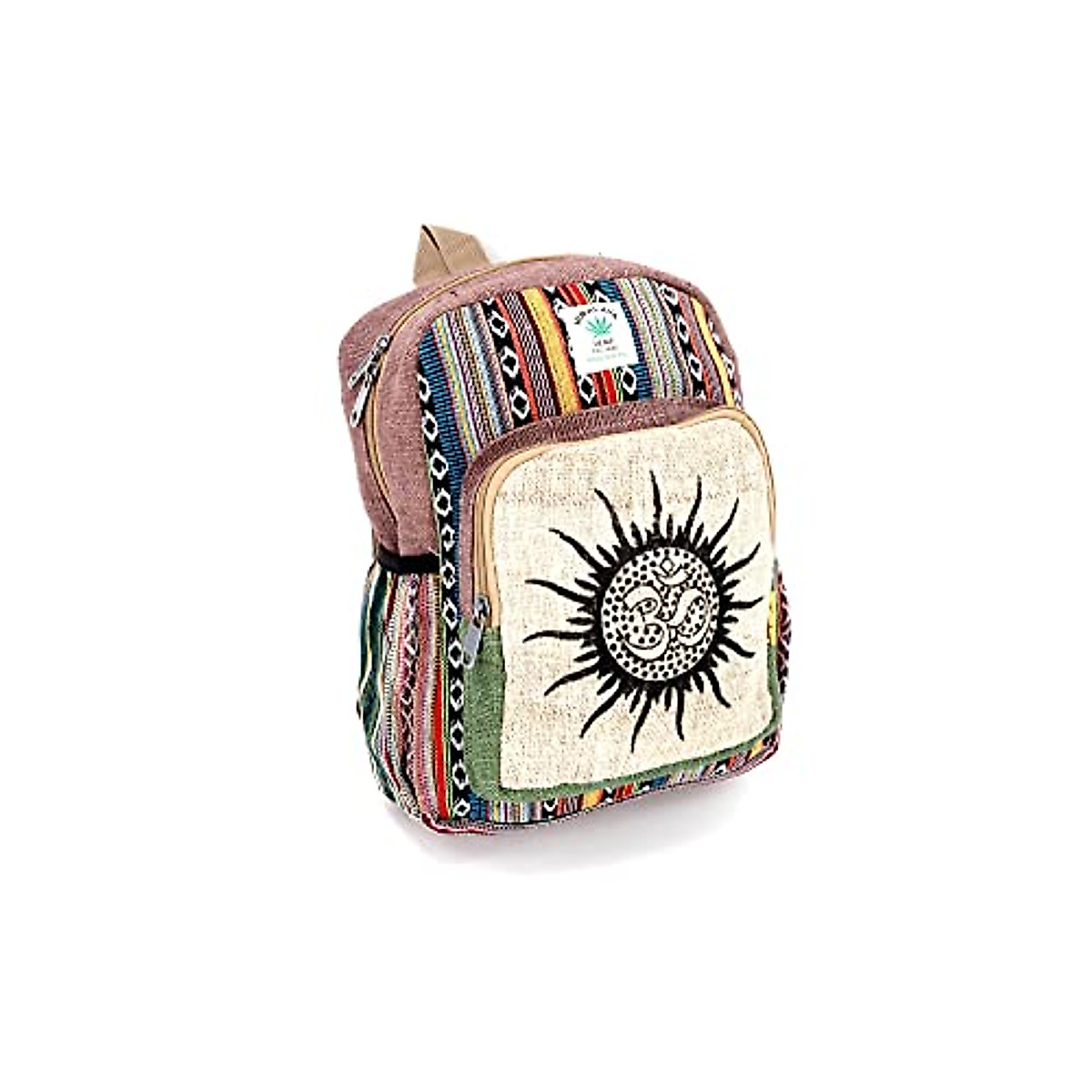 Unique Design Sun with Om Print 100% Himalaya Hemp Backpack Small Backpack Hippie Backpack Festival Backpack Hiking and Laptop Backpack FAIR TRADE Handmade with Love.