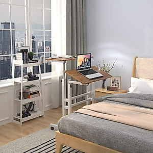 sogesfurniture Mobile Standing Desk Laptop Workstation on Wheels, Adjustable Computer Desk for Standing or Sitting, Oak 101-OK