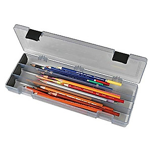 ArtBin 6900AB Pencil Utility Box, Art & Craft Organizer, [1] Divided Storage Box for Pens, Pencils, Markers, Paint Brushes, etc., Translucent Charcoal