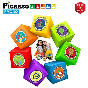 PicassoTiles 0.5” Pixel Magnetic Puzzle Cube 100 Piece Mix & Match Cubes Sensory Toys STEAM Education Learning Building Block Magnets Children Construction Toy Set Stacking Magnet Creative Kit PMC100