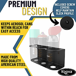 Koova 3 Aerosol Spray Can Holder | Easy Install Wall Mount | Heavy-Duty Powder Coated Steel Storage Rack for Garage & Home | Craft Workspace Paint Bottle Organizer | Hardware Included | USA Made