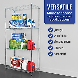 SafeRacks - NSF Certified Storage Shelves, Zinc, Heavy Duty Steel Wire Unit with Adjustable Feet, Garage or Bakers Rack, Kitchen, Pantry Shelf - (18"x36"x72" 4-Tier) (Silver)