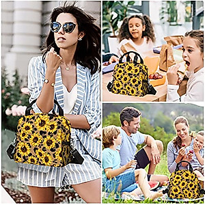 Rcekvoh Sunflower Leopard Cow Print Insulated Lunch Bag Women Girls Waterproof Lunch Box Freezable Lunch Tote Bag for Work Picnic with Adjustable Shoulder Strap Mesh Pocket