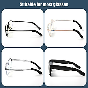 4pcs Eyeglasses Temple Tips Sleeve Retainer, Upgrade Soft Knitting Cotton Fabric Eyeglass Ear Cushion Anti-Slip Temple Pads for Sunglasses Glasses Reading Glasses (Black)