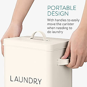 Navaris Laundry Detergent Container with Scoop - Powder Laundry Soap Tin - Vintage Style Metal Organizer Canister Box with Lid and Handles - White