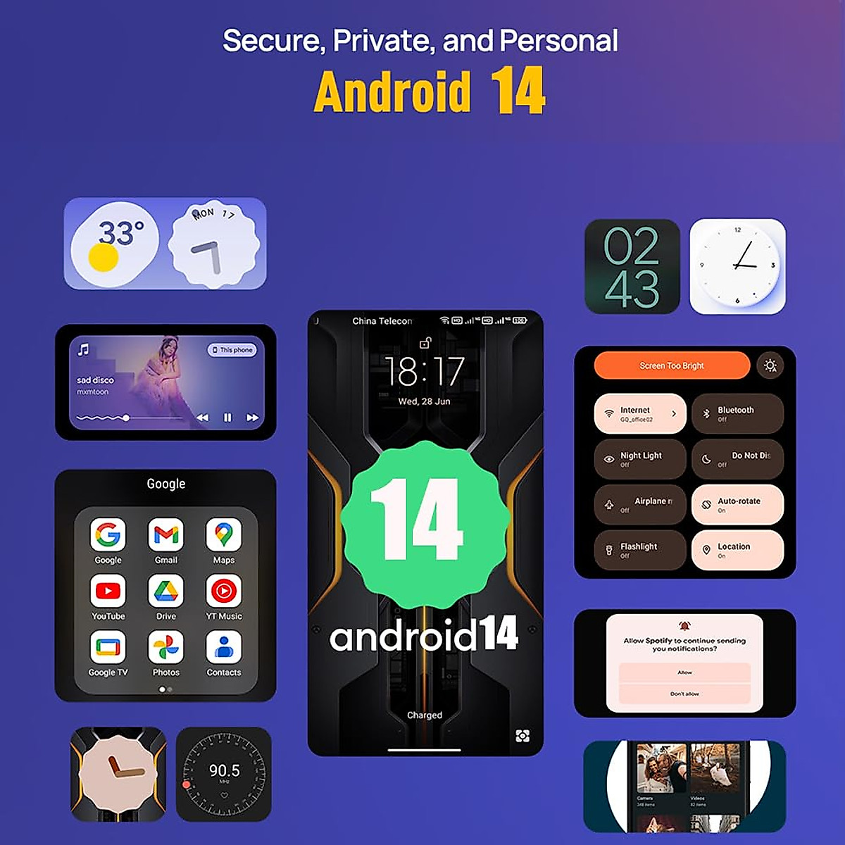 Ulefone Armor X12 Pro Rugged Smartphone Unlocked, MTK Helio G36 8GB+64GB Android 14 Cell Phone, 13MP+8MP, 5.45" HD+, 4860mAh, Dual SIM 4G Rugged Phone, NFC GPS OTG FM,T-Mobile,Black