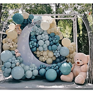Dusty Blue Balloon Garland - Double Stuffed Blue Sand White Balloon Arch Different Size for Baby Shower Bridal Shower Birthday Wedding Boho Graduation Party Decoration