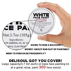 DELISOUL Clown Makeup Kit,Red White Black Face Paint(11.11oz),Professional Face Painting Kit,Oil Based Body Paint For Adults Kids,SFX Makeup Kit For Halloween Pennywise Joker Skeleton Costume Cosplay