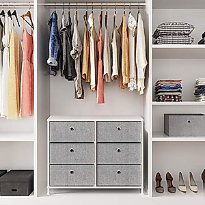 SONGMICS 3-Tier, Storage Dresser with 6 Easy Pull Fabric Drawers and Wooden Tabletop for Closets, Nursery, Dorm Room, 31.5" L x 11.8" W x 24.8" H, Light Grey and White ULTS23W