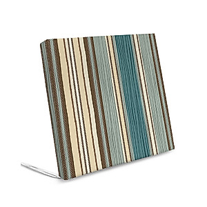 4 Pack Boho Teal Waterproof Cushion Covers with Ties, Southwestern Native Blue Green Striped Outdoor Patio Chair Seat Cushion Slip Covers Replacement Antique Pattern Tribal 20''x18''x4''