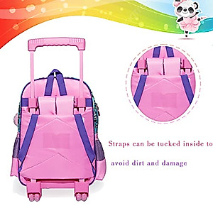 HTgroce 3pcs Panda Rolling Backpack Girls Travel Roller Bag with Wheels Kids School Bags Wheeled Luggage Backpack
