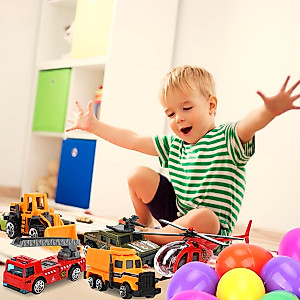 Sizonjoy 18 Pack Prefilled Easter Eggs with Die-cast Vehicles,4.2" Jumbo Plastic Easter Eggs Filled with Toys, Perfect for Basket Stuffers Fillers, Easter Eggs Hunt,Party Favor