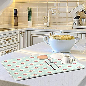 Flower Circle Pattern Dish Drying Mat 24"x18" Absorbent Machine Washable Hanging Fast Dry Pad Dish Protective Mat for Kitchen Countertop Heat Resistant Dinner Table Mat