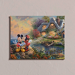 Thomas Kinkade Disney Mickey and Minnie Sweetheart Cove 8" x 10" Gallery Wrapped Canvas Art | Frameless Room Wall Art | Certificate of Authenticity Included