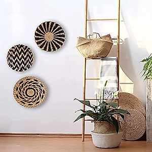Boho Wall Basket Decor Set of 3, Hand Woven Rattan Hanging Décor, Decoration for Living Room, Office, Bedroom