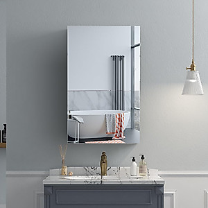 Quavikey Medicine Cabinet with Aluminum Recessed or Surface Mount Bathroom Mirror with Storage 16x26 Inch, Black