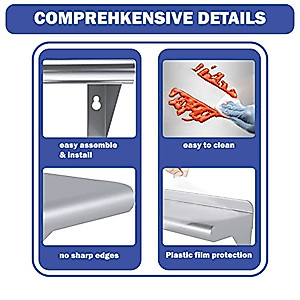 NCOEN 12 x 36 Stainless-Steel-Shelf Wall Mounted with 6 Hooks 250lbs, 304 Stainless Steel Wall Shelf for Commercial Restaurant, Kitchen, Home and Bar Stainless-Steel-Shelves