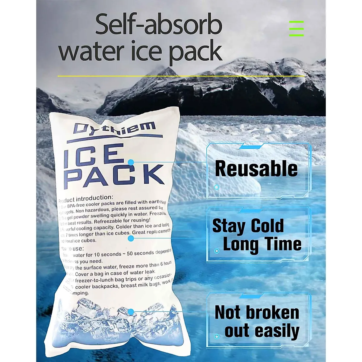 Oythiem Ice Packs for Kids Adults Lunch Bag Boxes, Seafood, Meat Food, Breastmilk, Travel Camping, Cooler Shock Ice Packs for Coolers Long Lasting Reusable, Keep Long Cool 12 to 24 Hours (8 Packs)