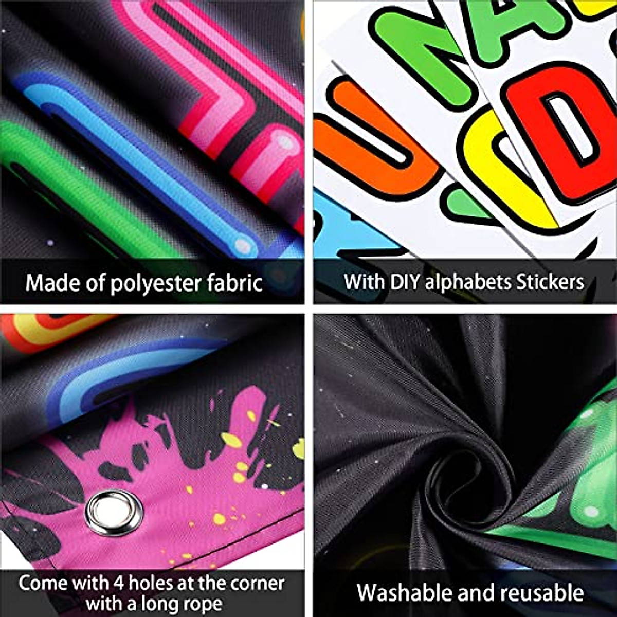 Pajean Customize Personalized Glow in The Dark Birthday Backdrop Custom Neon Banner Happy Birthday Party Decorations Make Your Own Glow Banner DIY Colorful Graffiti Banner Birthday Party Decor