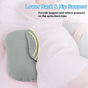 Pregnancy Pillows for Sleeping, Soft Maternity Body Pillow for Side Sleeper, Support for Back, Legs, Belly, Adjustable Travel Pregnant Women Pillow (Grey)