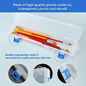 KEJJNYER 6 Pack Long Paint Brush Storage Case, 13 x 2.7 x 1.3 Inch Clear Paint Brush Holders Hinged Lid Plastic Drawing Pen Paint Brush Case Storage