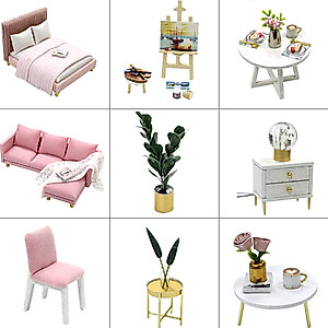 Fsolis DIY Miniature Dollhouse Kit with Furniture and Lights, 3D Wooden Modern Tiny House 2 Story Gifts for Teens Adult