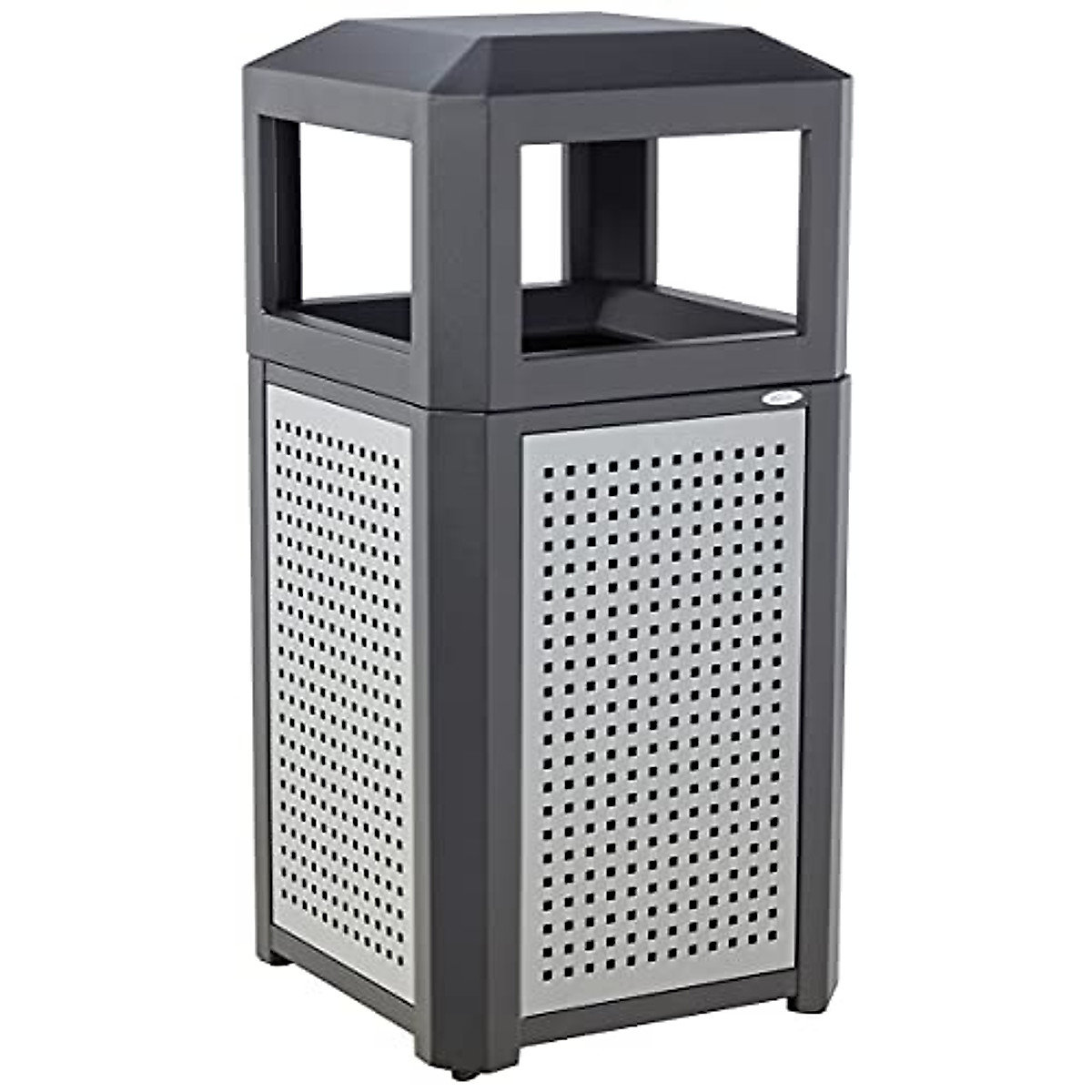 Safco Products Evos Outdoor/Indoor Trash Can with Perforated Galvanized Steel Panel, 15 Gallon, Black