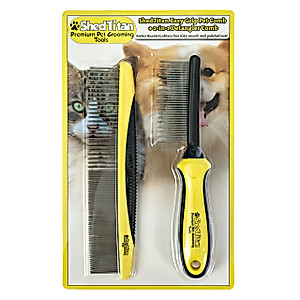 ShedTitan Metal Dog Comb for Matted Hair & Detangler Combs Set - Remove Tangles & Matted Fur - Easy Safe Cat & Dog Combs for Grooming Doodles