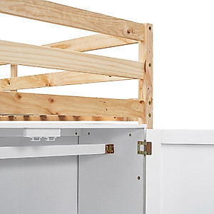 VilroCaz Playhouse Design Twin Size Loft Bed with Built-in Storage Wardrobe and 2 Windows, Solid Wood Loft Bed Frame with Safety Guardrail for Kids Teens Boys Girls, Space-Saving (Whit+Natural)