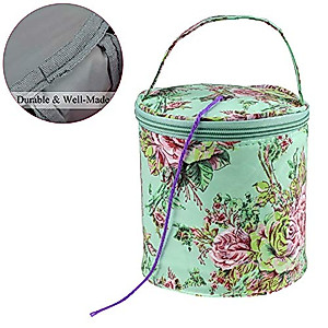 Coopay Mini Yarns Drum Yarn Storage Bag, Small Knitting Bag Craft Tote Perfect for Beginner, Crocheter, Knitter and Crafter, 6 x 5.5 inch, Durable and Sturdy, Green Peony