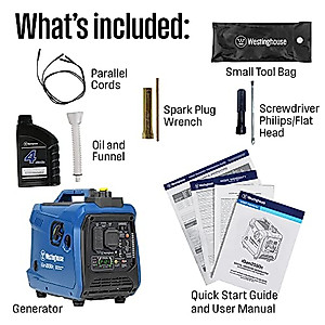 Westinghouse 2550 Peak Watt Super Quiet & Lightweight Portable Inverter Generator, RV Ready 30A Outlet, Gas Powered, CO Sensor, Parallel Capable, Long Run Time,Blue