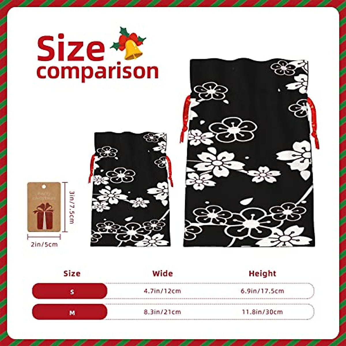 Drawstrings Christmas Gift Bags Snow-Fluttering-Plum Presents Wrapping Bags Xmas Gift Wrapping Sacks Pouches Medium