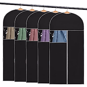 Classycoo Garment Bags 5 Pack Garment Clothes Covers 24" x 40" Breathable Garment Full Zipper Bags for Dress Suit Coats Clothes Black