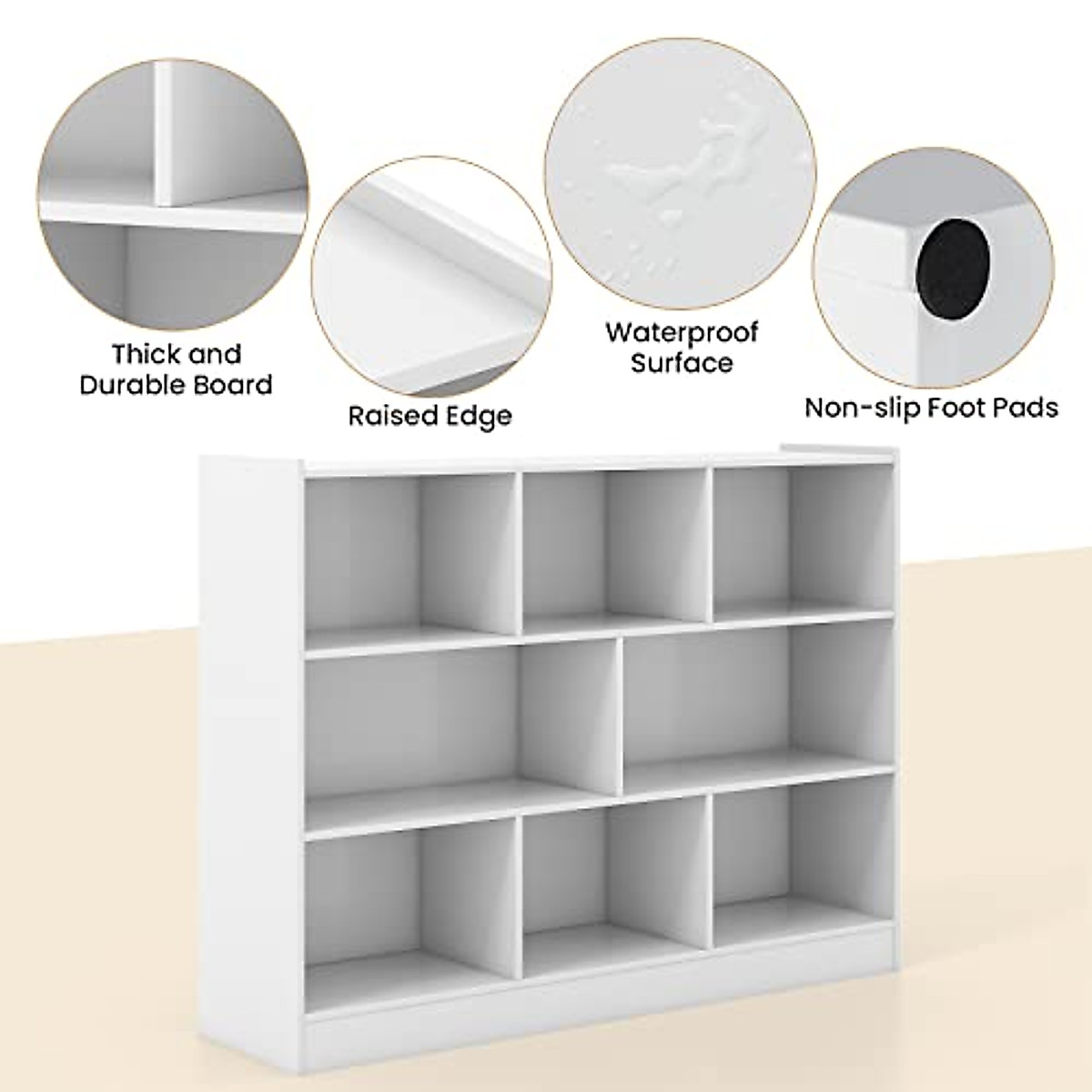 IFANNY 3 Tier Bookcase, Modern Bookshelf with 8 Storage Cubes, Wood Storage Cube Shelves, Small Bookshelves for Small Spaces, Book Shelf for Bedroom, Living Room, Home Office (White)