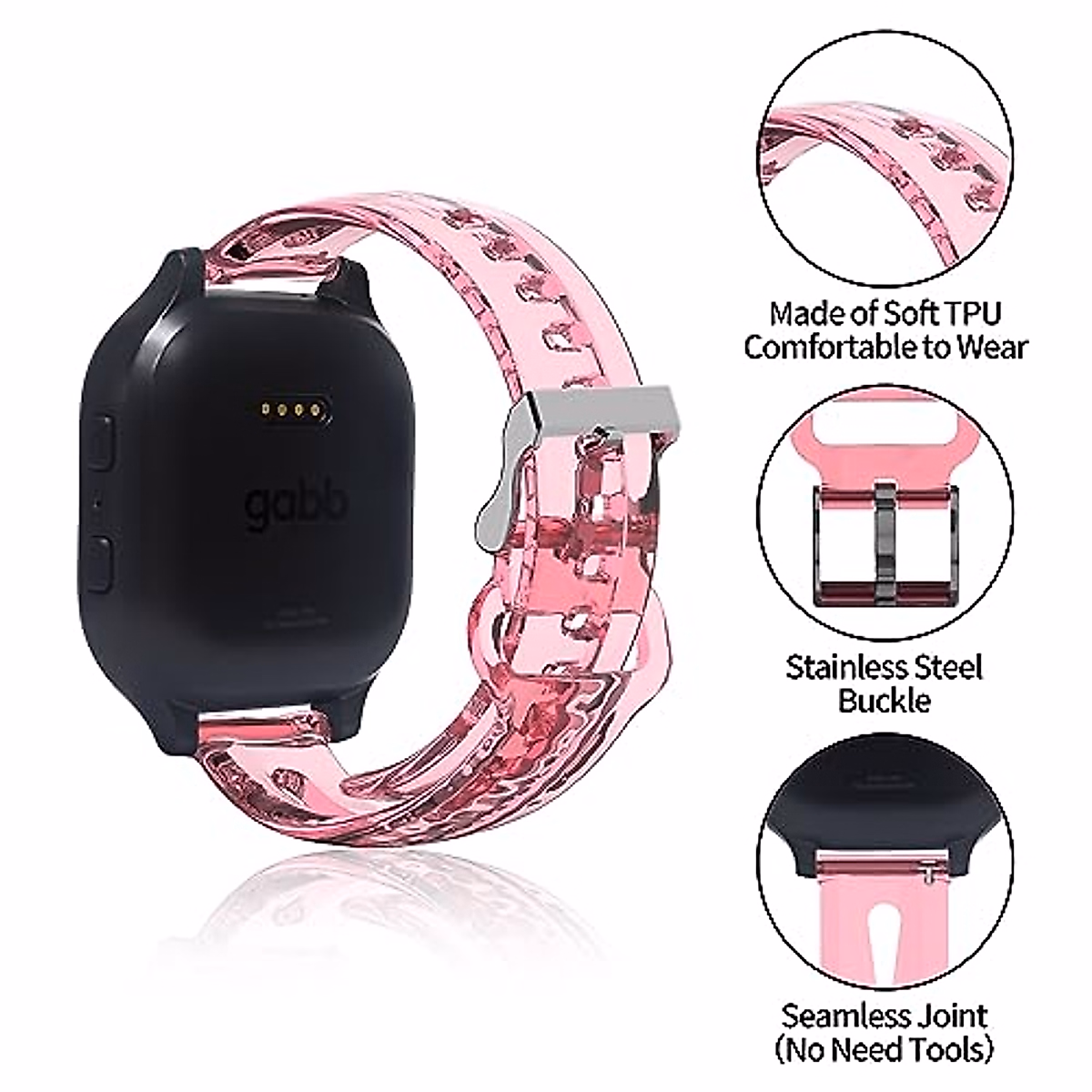 TOLUOHU Transparent Watch Bands for Gizmo Watch 3 2 1 for Kids, 20mm Soft TPU Adjustable Sport Gizmo Watch Band Replacement for Gizmo Watch Bands for Boys and Girls