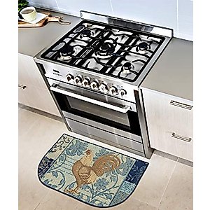 Brumlow MILLS Tall Rooster Damask Kitchen Area Rug, A Rustic Decor Mat for Living Room, Dining, Bedroom, or Doorway, 19" x 32", Blue